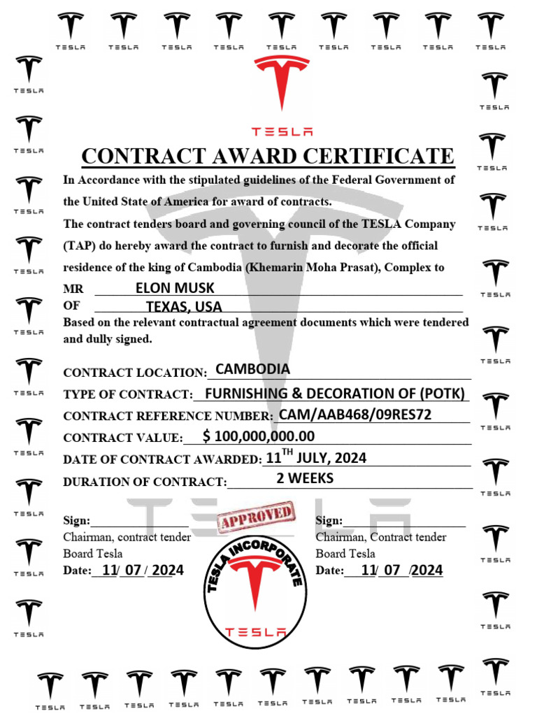 Tesla Contract Tesla | PDF
