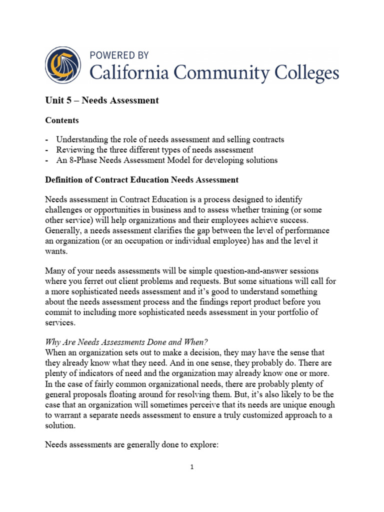 Contract Education Needs Assessment Guide | PDF | Needs Assessment | Prices