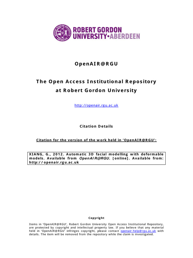 Xiang PhD thesis.pdf - OpenAIR @ RGU - Robert Gordon University | PDF | 3 D Computer Graphics ...