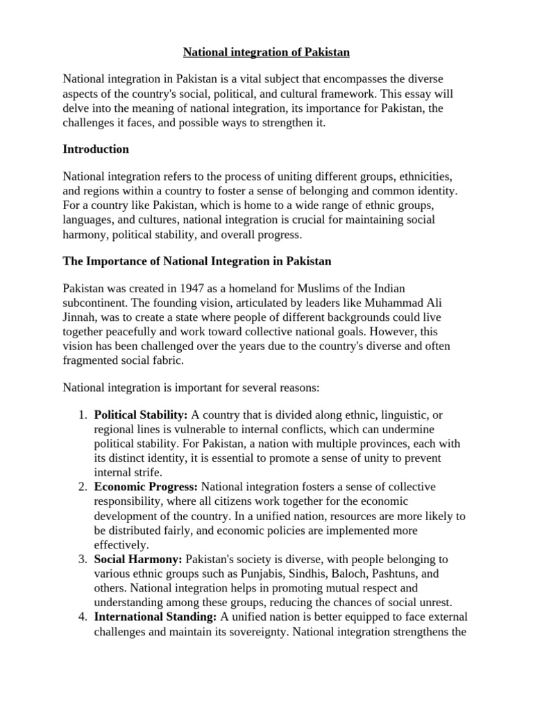 National Integration of Pakistan Essay | PDF | Pakistan | Identity ...