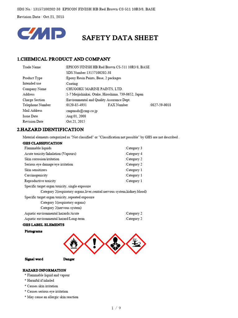 Epicon Finish HB Red Brown Cs 511 10R3 8 Base 2 | PDF | Toxicity ...