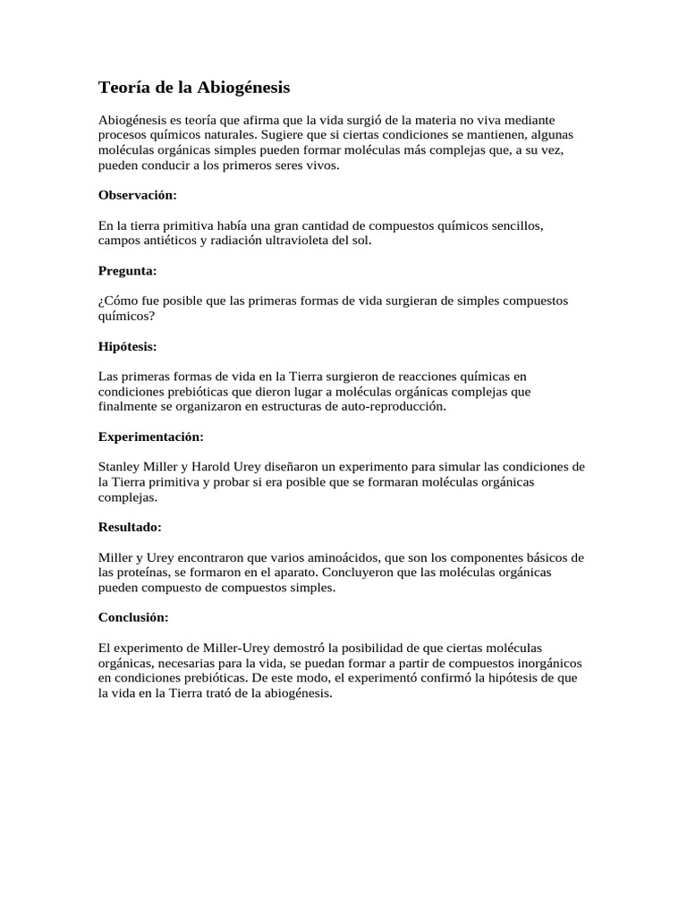 Teoría de La Abiogénesis | PDF