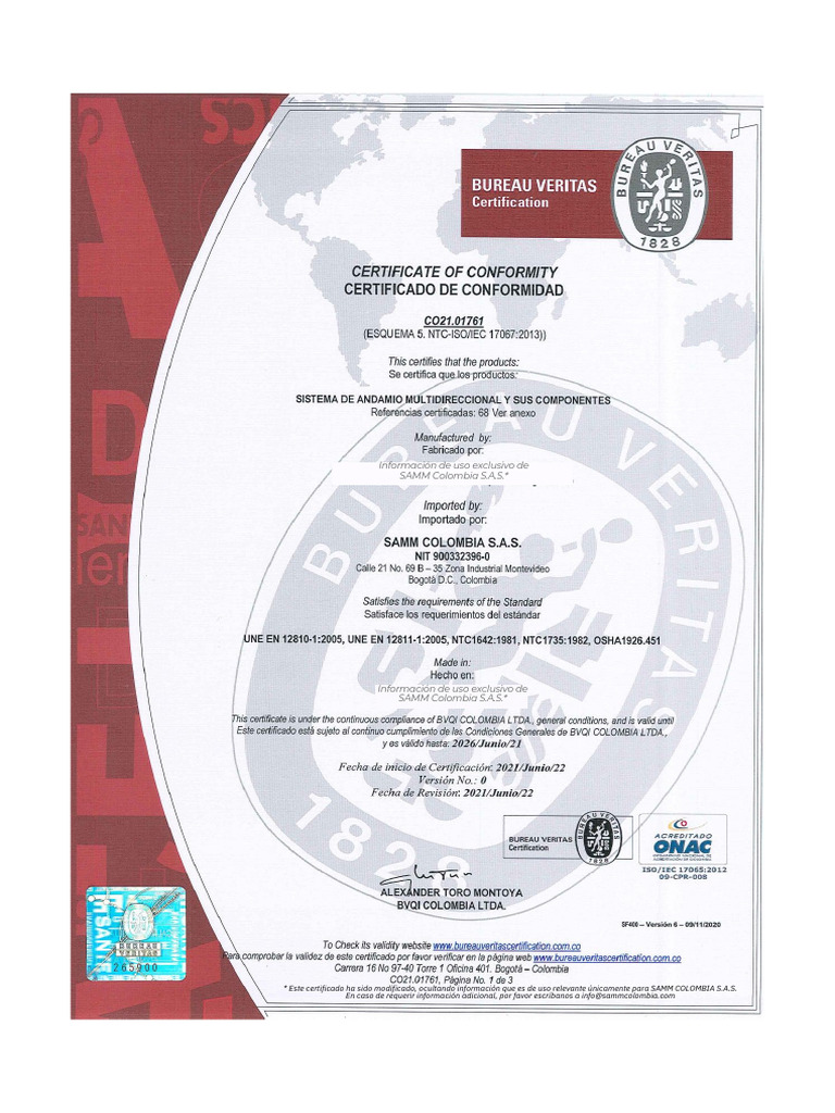 Certificado Bureau Veritas-Multi PDF | PDF