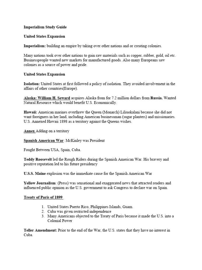 U.S. Imperialism Study Guide | PDF | The United States | Global Politics