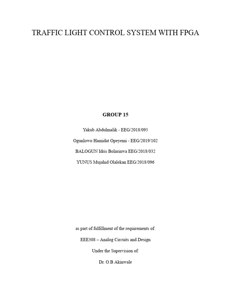 Traffic Light System Using FPGA | PDF | Field Programmable Gate Array | Traffic