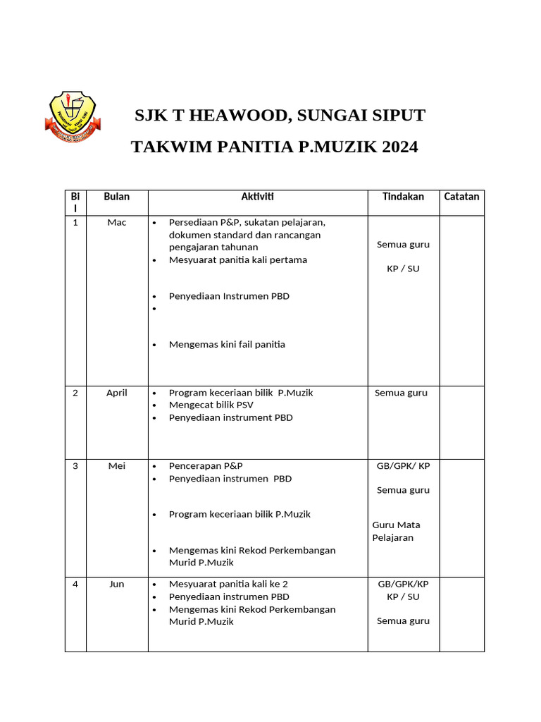 contoh takwim P.mzk 2024 | PDF