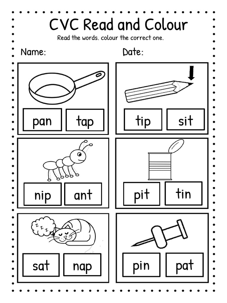CVC Word Activity: Read and Color | PDF