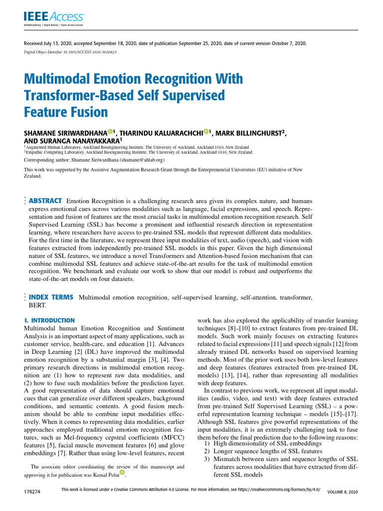 Multimodal Emotion Recognition With Transformer-Based Self Supervised ... Multimodal Emotion Recognition With Transformer-Based Self Supervised ...