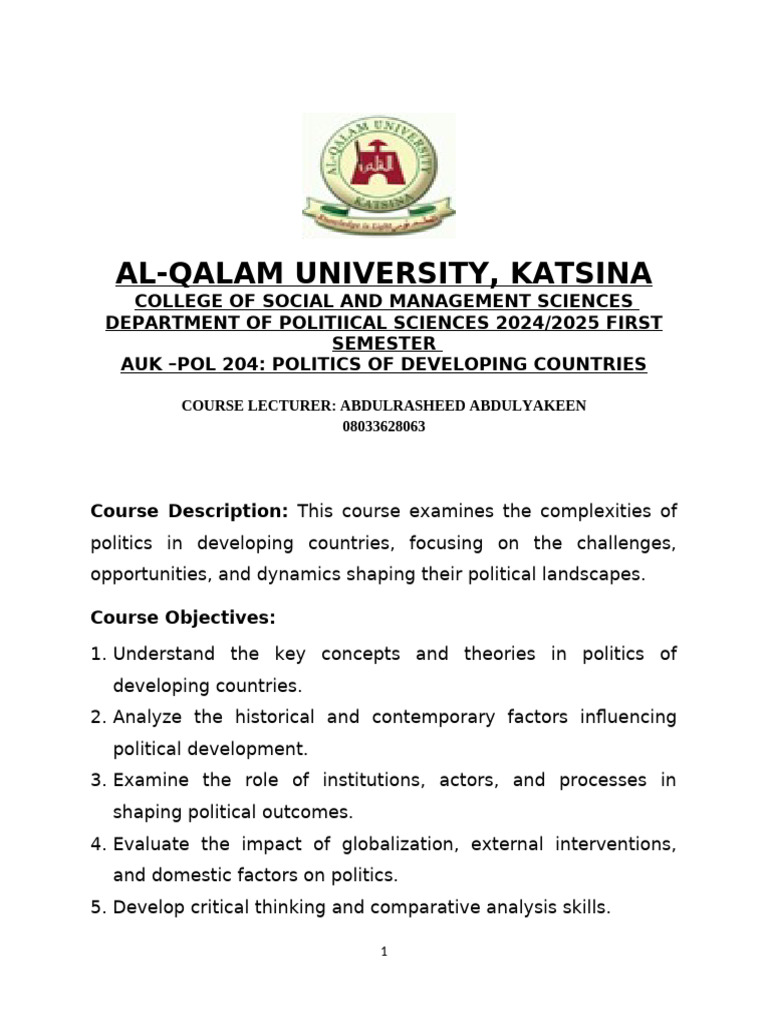 Lecture Note Auk Pol 204 Abdulrasheed Abdulyakeen | PDF | Elections | Modernization Theory