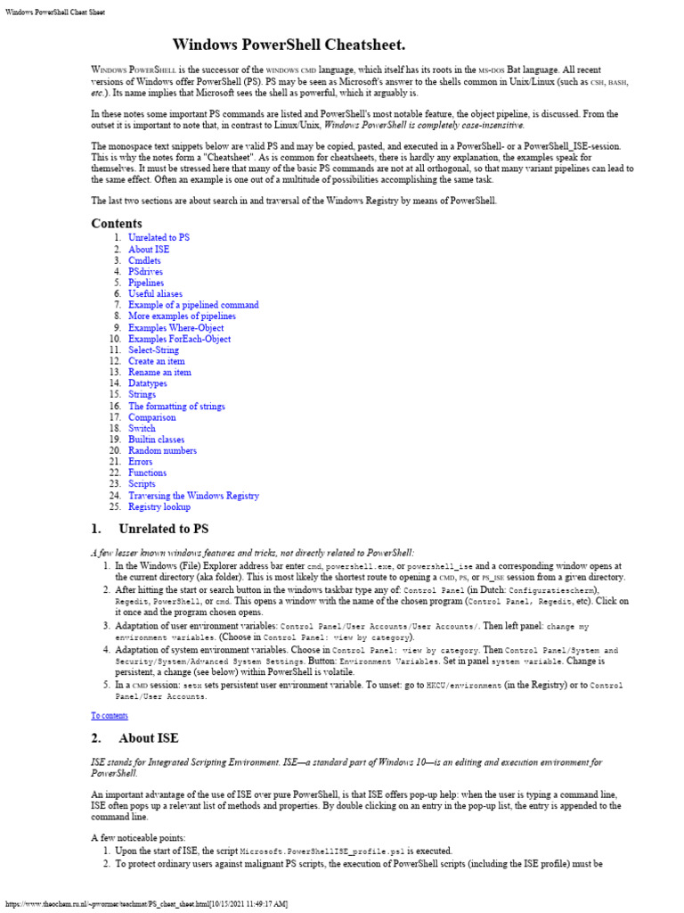PowerShell Commands Cheat Sheet | PDF | Windows Registry | Computer File