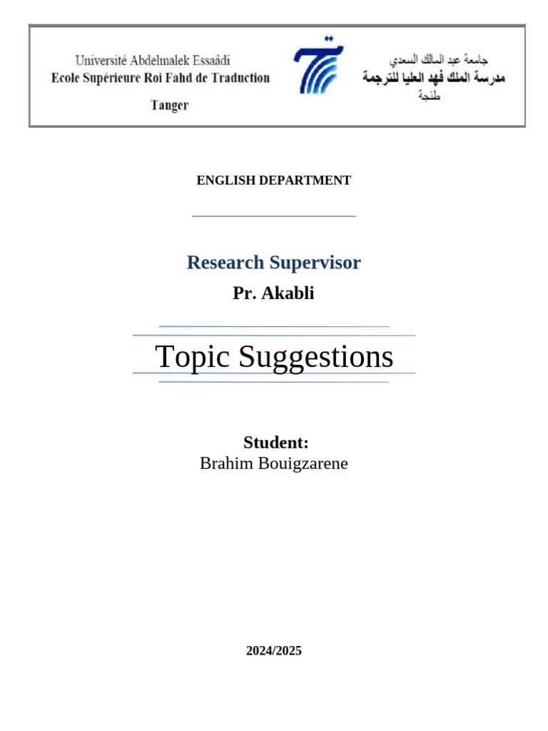 Research Project Proposal 2024-2025 | PDF | Translations | Arabic