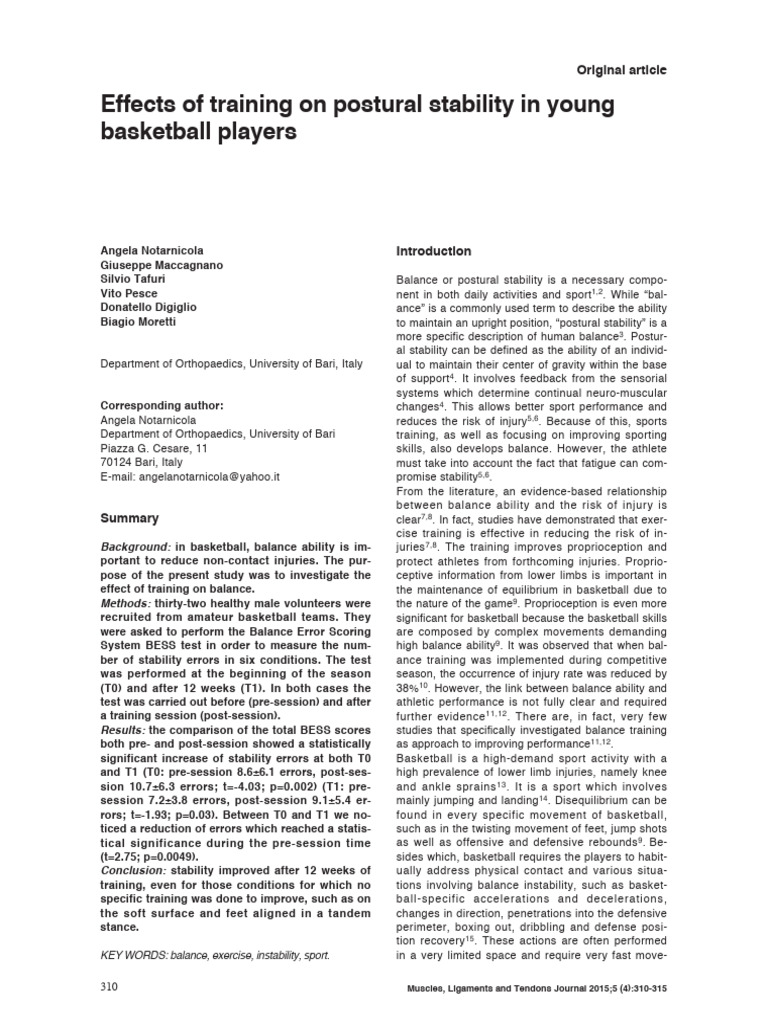 Effects of Training On Postural Stability in Young Basketball Players ...