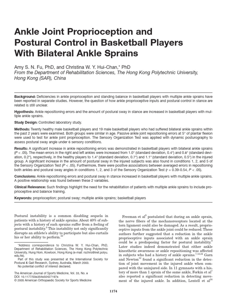 Ankle Joint Proprioception and Postural Control in Basketball Players ...
