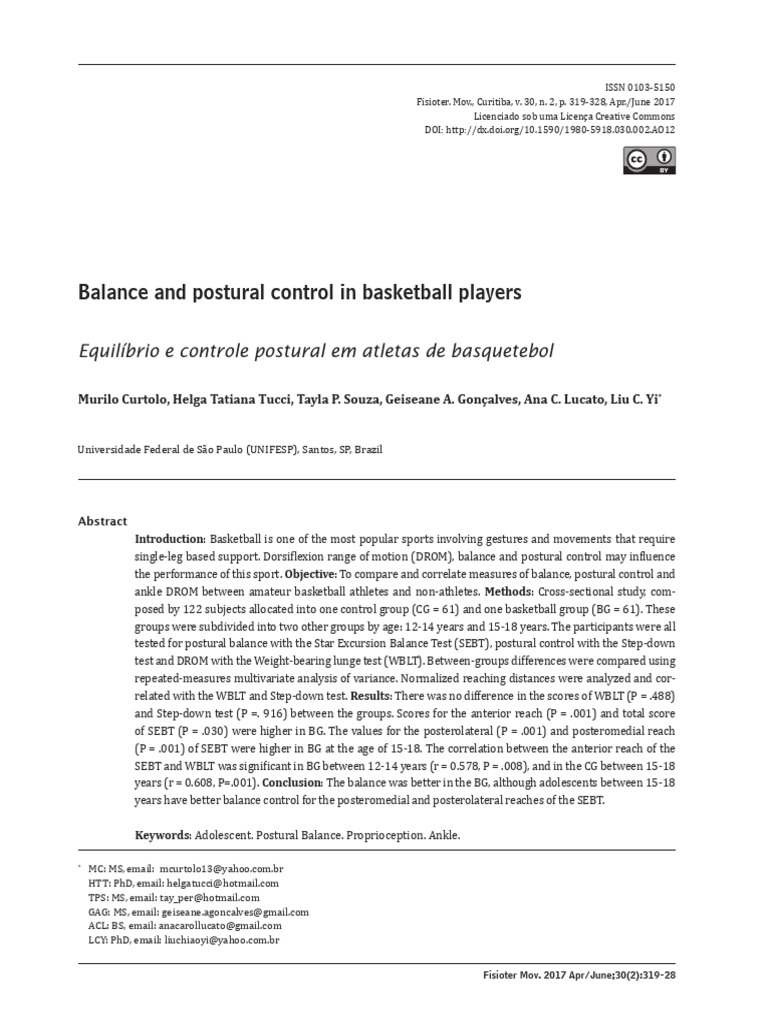 Balance and Postural Control in Basketball Players | PDF | Balance ...