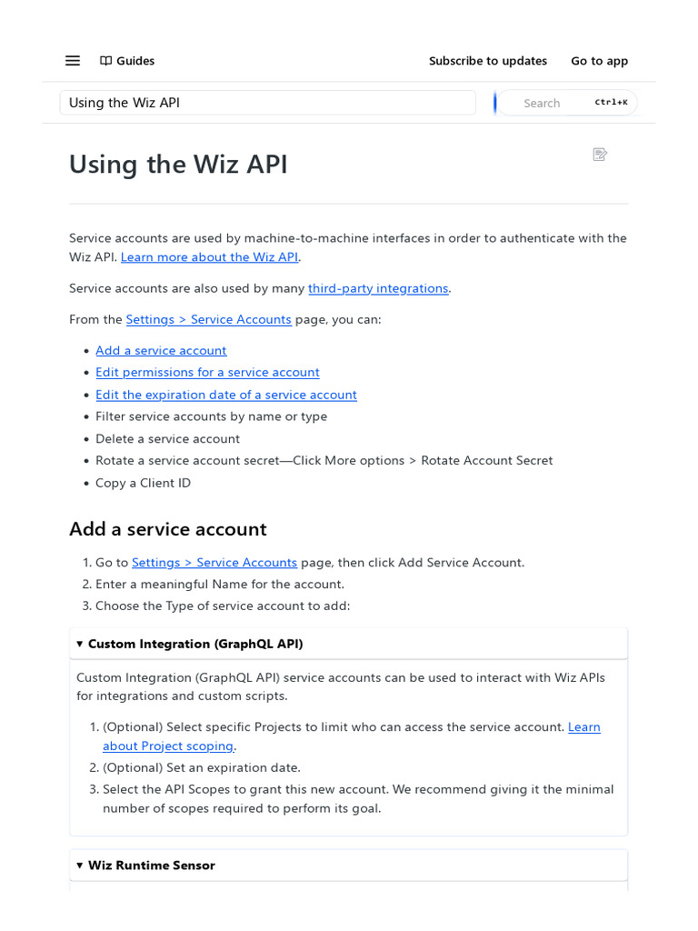 Managing Wiz Service Accounts | PDF | Computing | Cyberspace