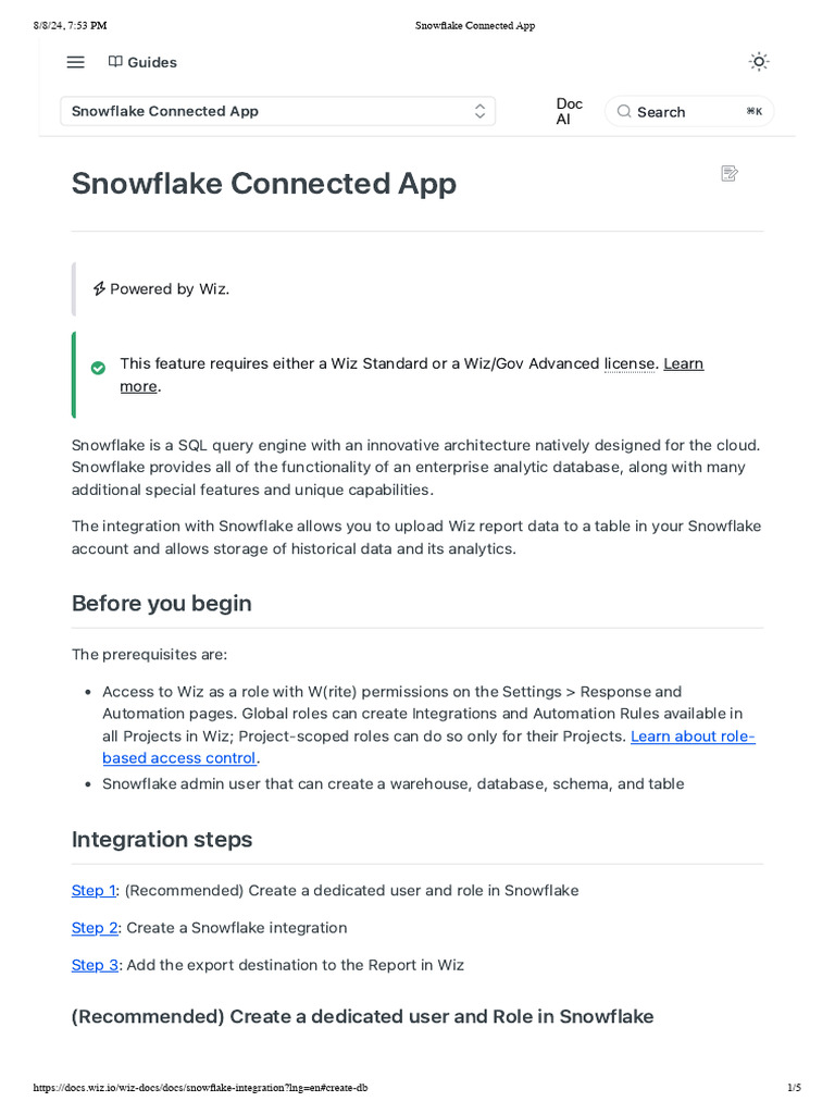 Wiz - Snowflake Connected App | PDF | Databases | Information Retrieval