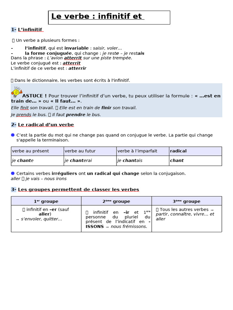 Comprendre l'infinitif et ses groupes | PDF