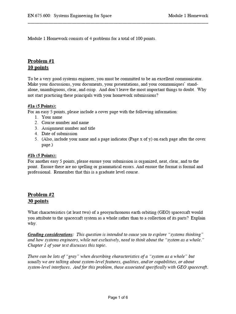 Module 1 Homework.v2a.Solution Set | PDF | System | Spacecraft