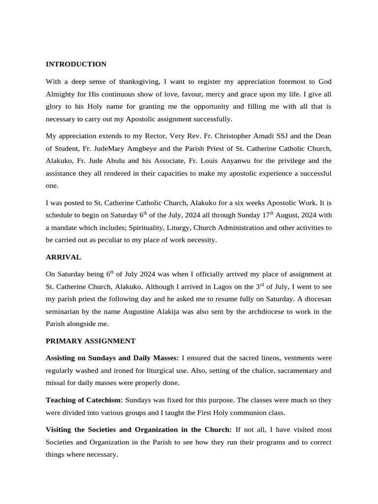 Apostolic Work Report - Docx 3 | PDF | Catholic Church | Christian ...