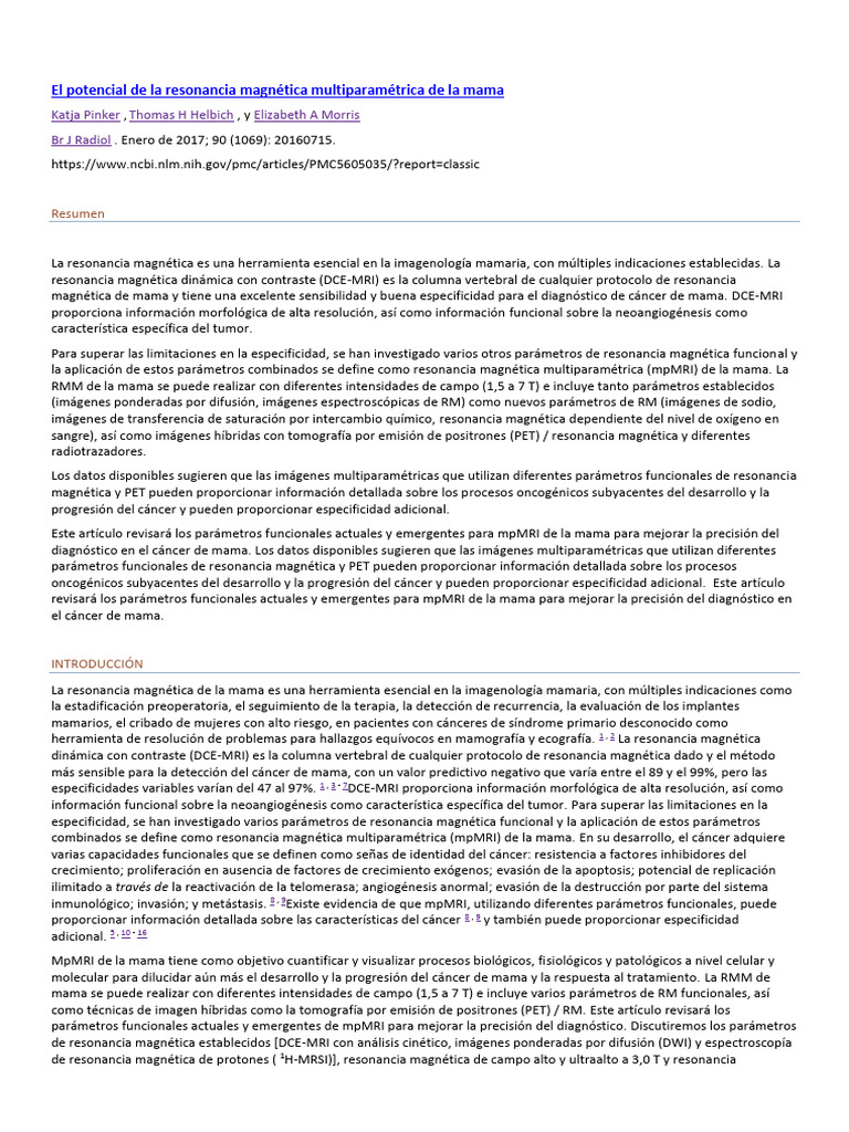 El Potencial de La Resonancia Magnética Multiparamétrica de La Mama ...