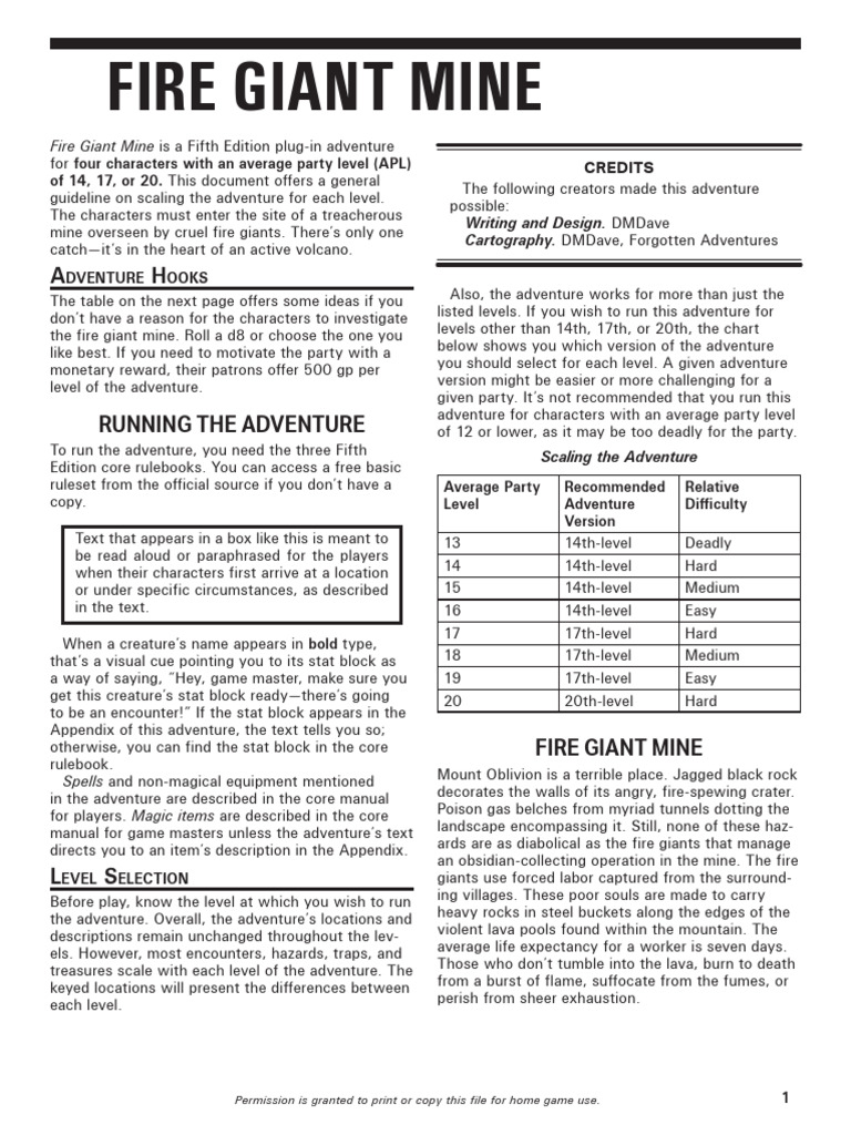 DMDave - Dungeons & Lairs 52 - Fire Giant Mine - BW Print Version | PDF ...