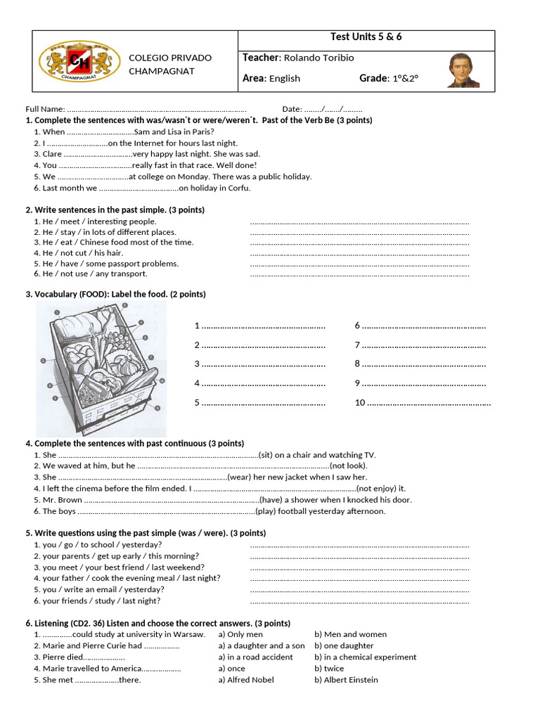 1 2 Grade Test Unit 6 Pdf
