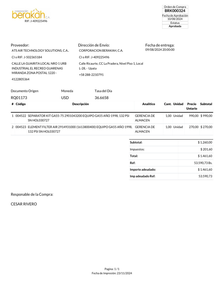Factura de Compra: ATS Air Technology | PDF