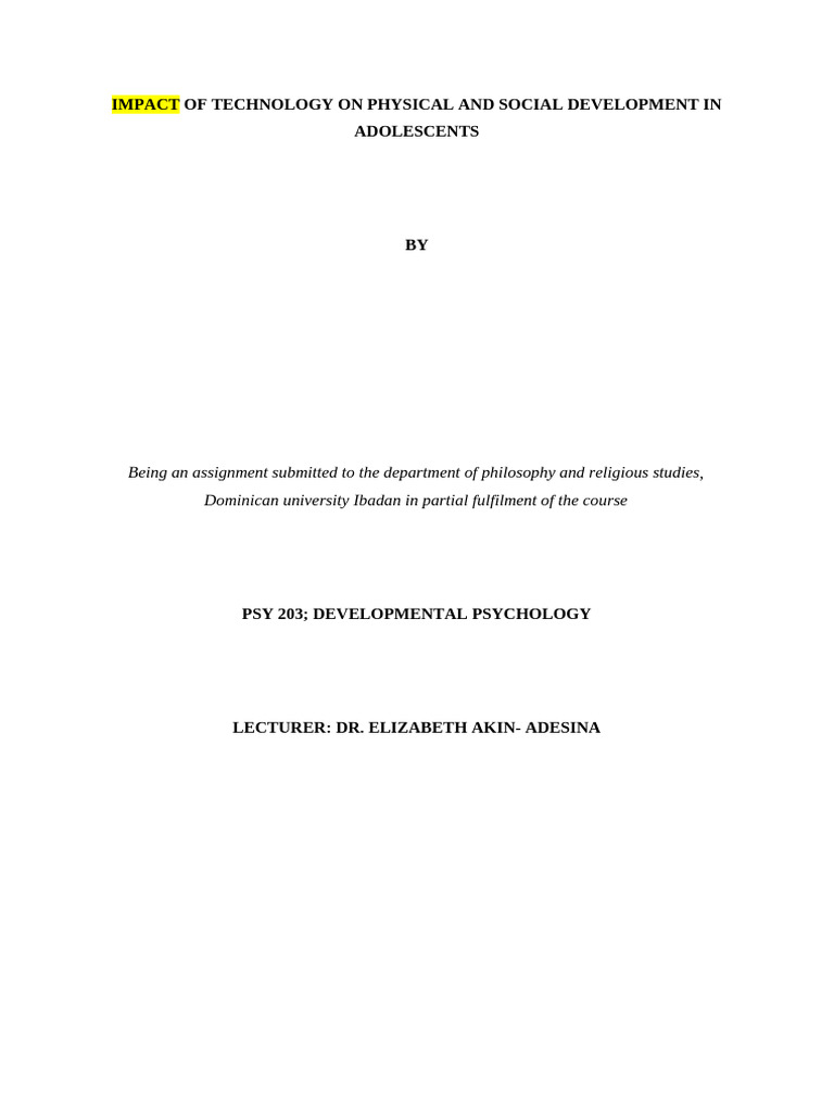 Technology's Impact on Adolescent Development | PDF | Adolescence ...