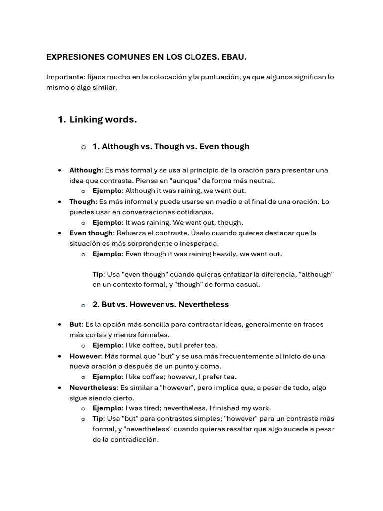 Expresiones Comunes en Los Clozes | PDF | Sintaxis | Unidades Semánticas