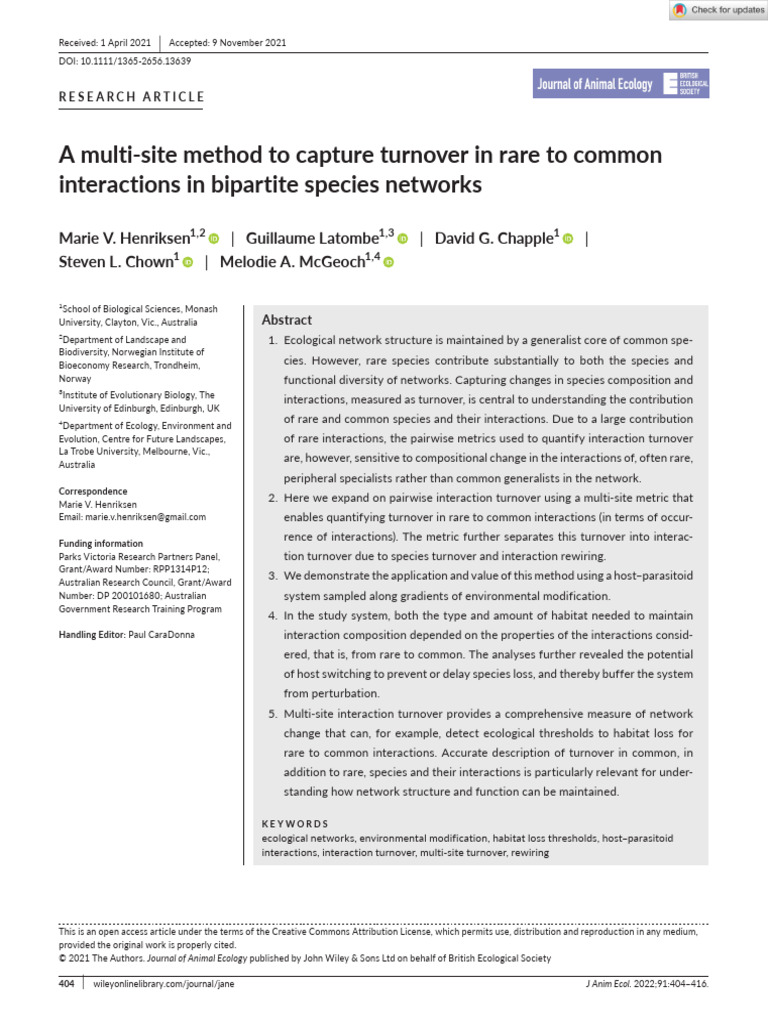Journal of Animal Ecology - 2021 - Henriksen - A Multi Site Method To ...