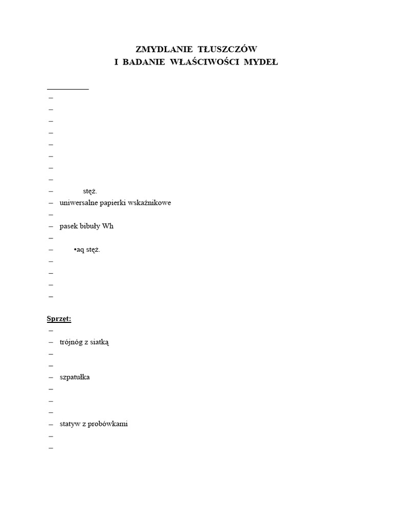 K-Zmydlanie Tluszczow I Badanie Wlasciwosci Mydel | PDF