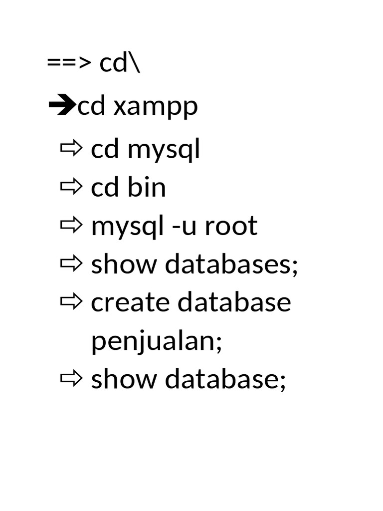 CD/ CD Xampp CD Mysql CD Bin Mysql - U Root Show Databases Create ...