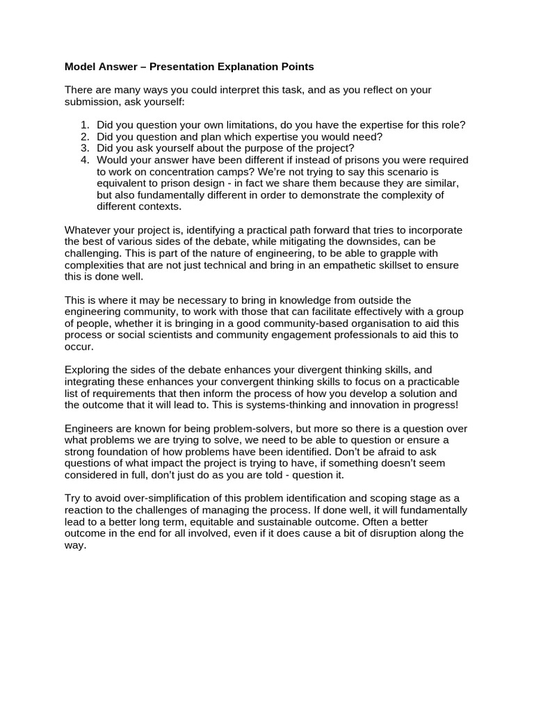 Task 3 - Model - Answer - Presentation Points | PDF | Thought | Cognitive Psychology