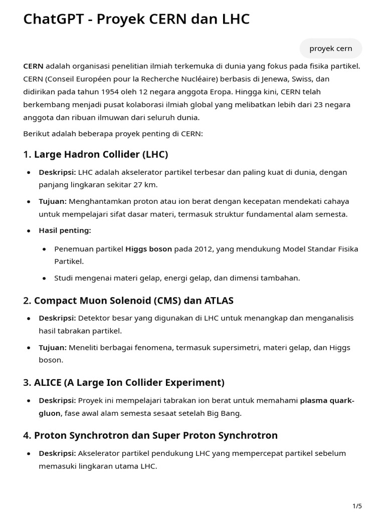 ChatGPT - Proyek CERN Dan LHC | PDF