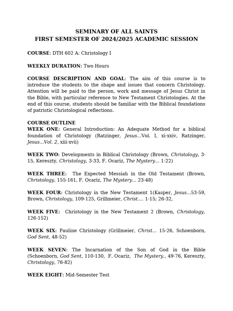 Christology Course Overview 2024/25 | PDF | Christology | Jesus