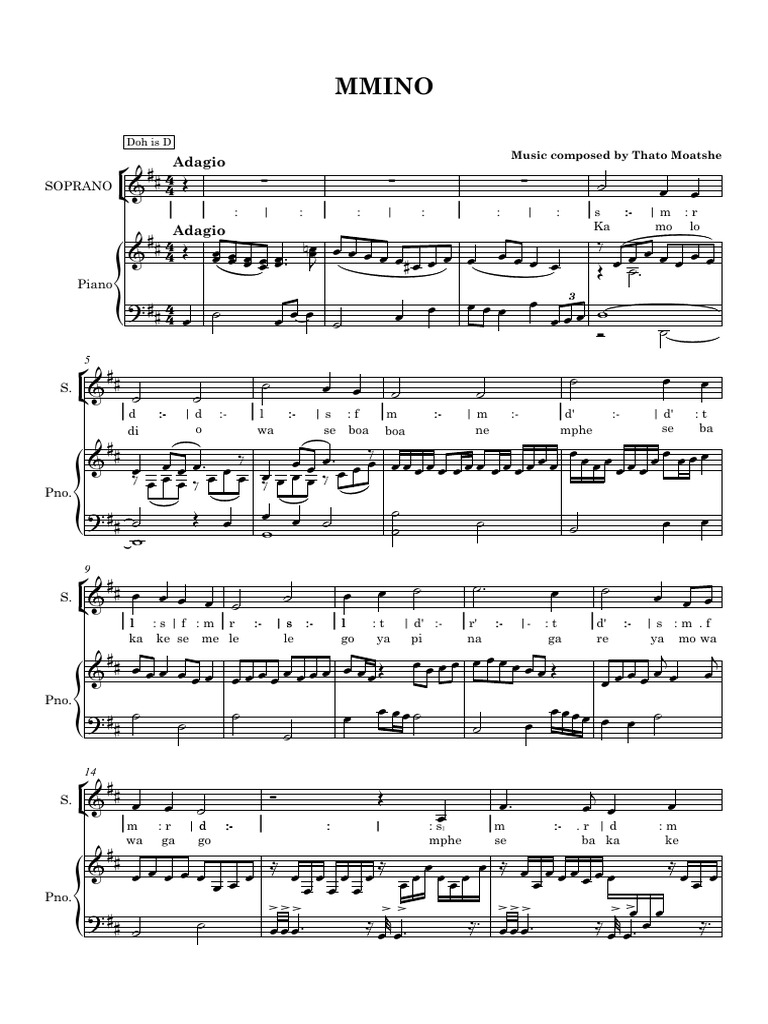 MMINO Composed by THATO MOATSHE (Vocal Score) - Full Score | PDF