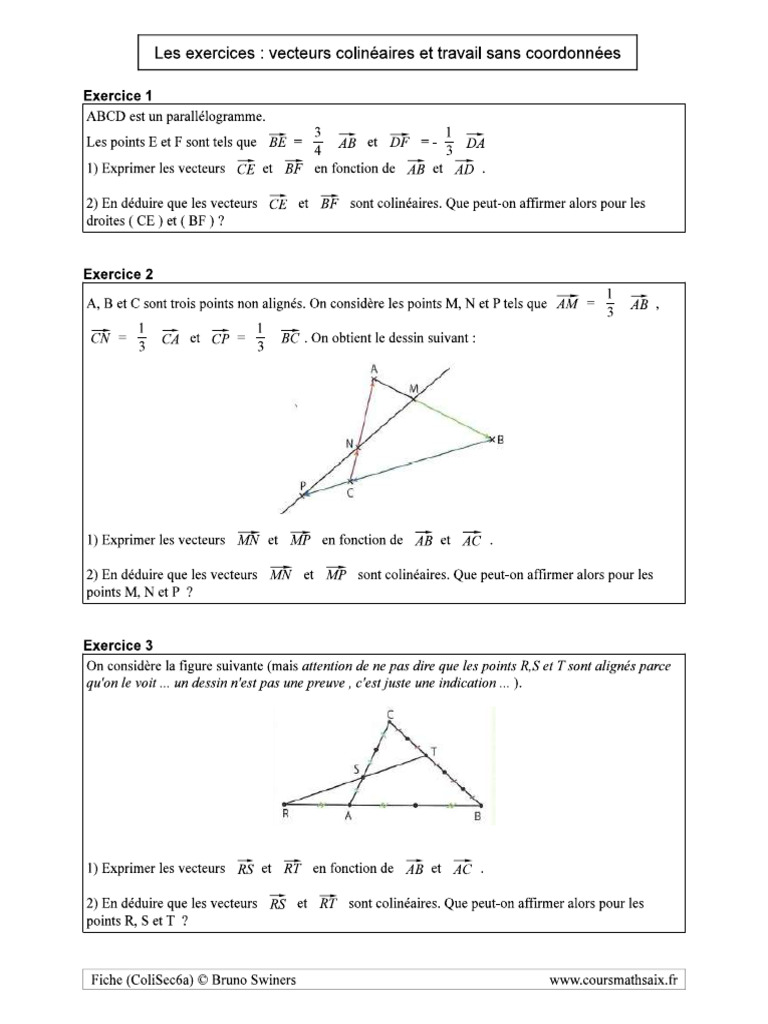 exercices-montrer-vecteurs-colineaires-sans-coordonnees | PDF