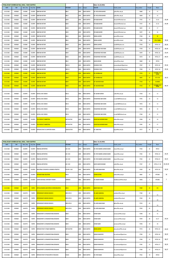 Final Term Schedule Main Campus Fall2024 24122024 | PDF