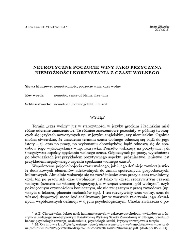 NEUROTYCZNE POCZUCIE WINY JAKO PRZYCZYNA NIEMOŻNOŚCI KORZYSTANIA Z ...