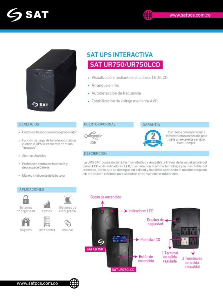 UPS SAT UR750: Especificaciones y Beneficios | PDF | Diodo emisor de ...