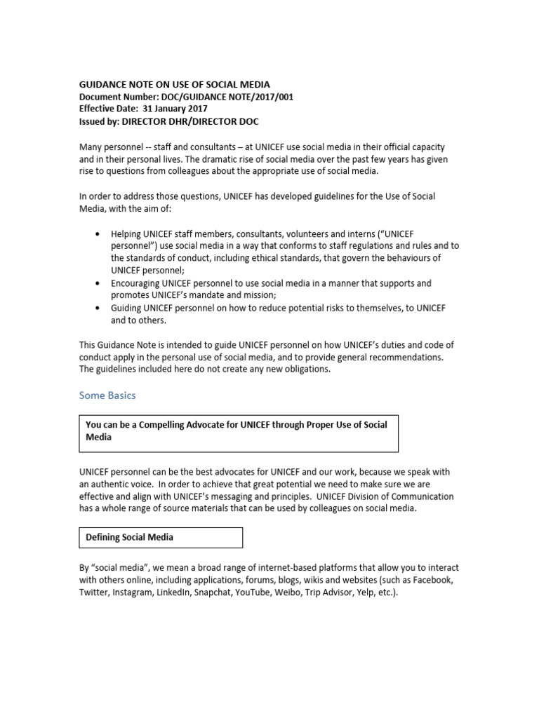 UNICEF Guidance Note On The Use of Social Media | PDF | Social Media ...