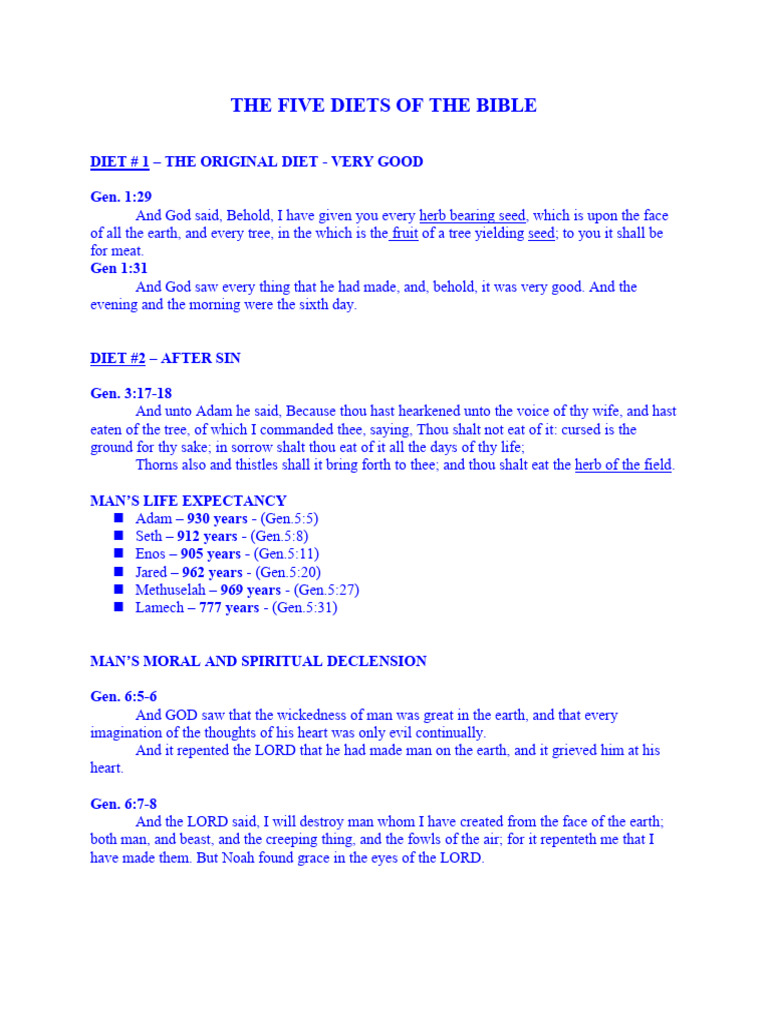 The Five Diets of The Bible | PDF | Book Of Genesis | Covenant (Biblical)
