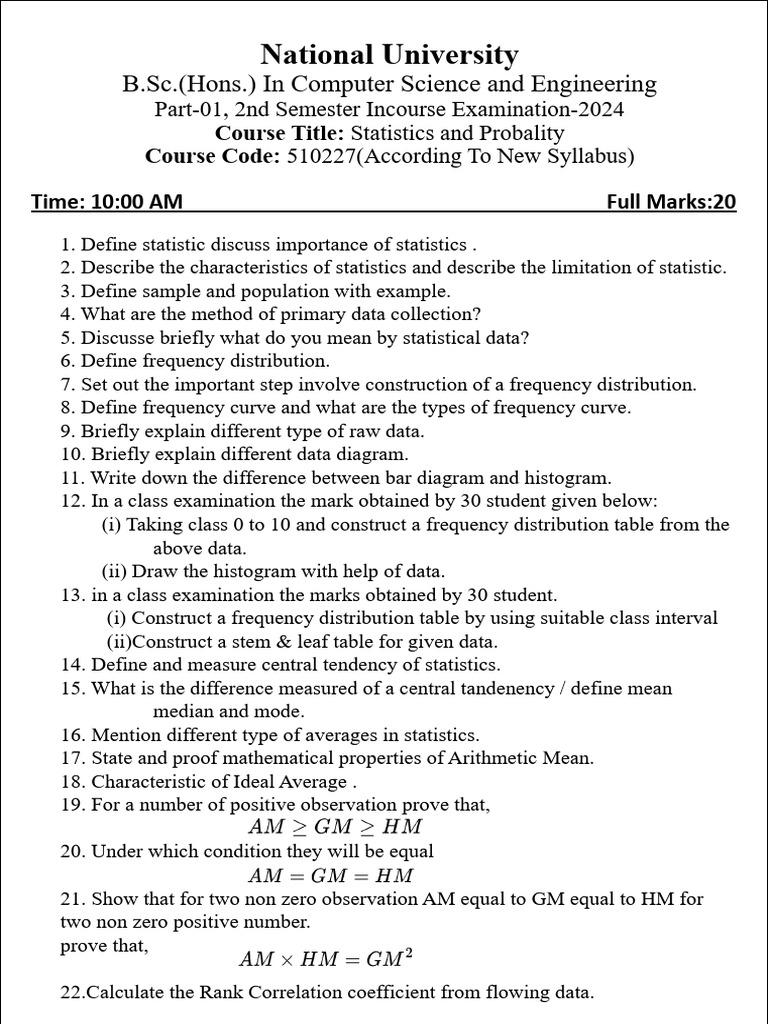 Incourse Exam2024 Suggestion 01 | PDF