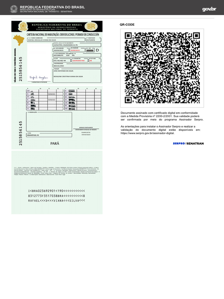 Modelo de CNH Digital para Preenchimento | PDF | Governo e ...