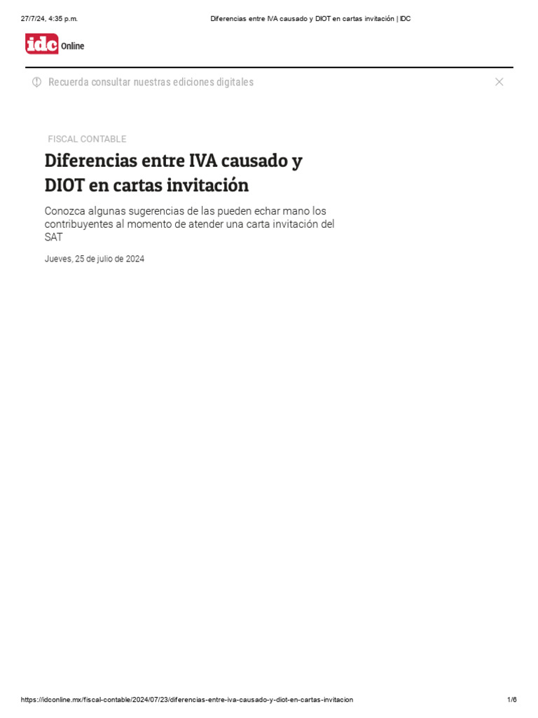 IVA y DIOT: Claves en cartas invitación | PDF