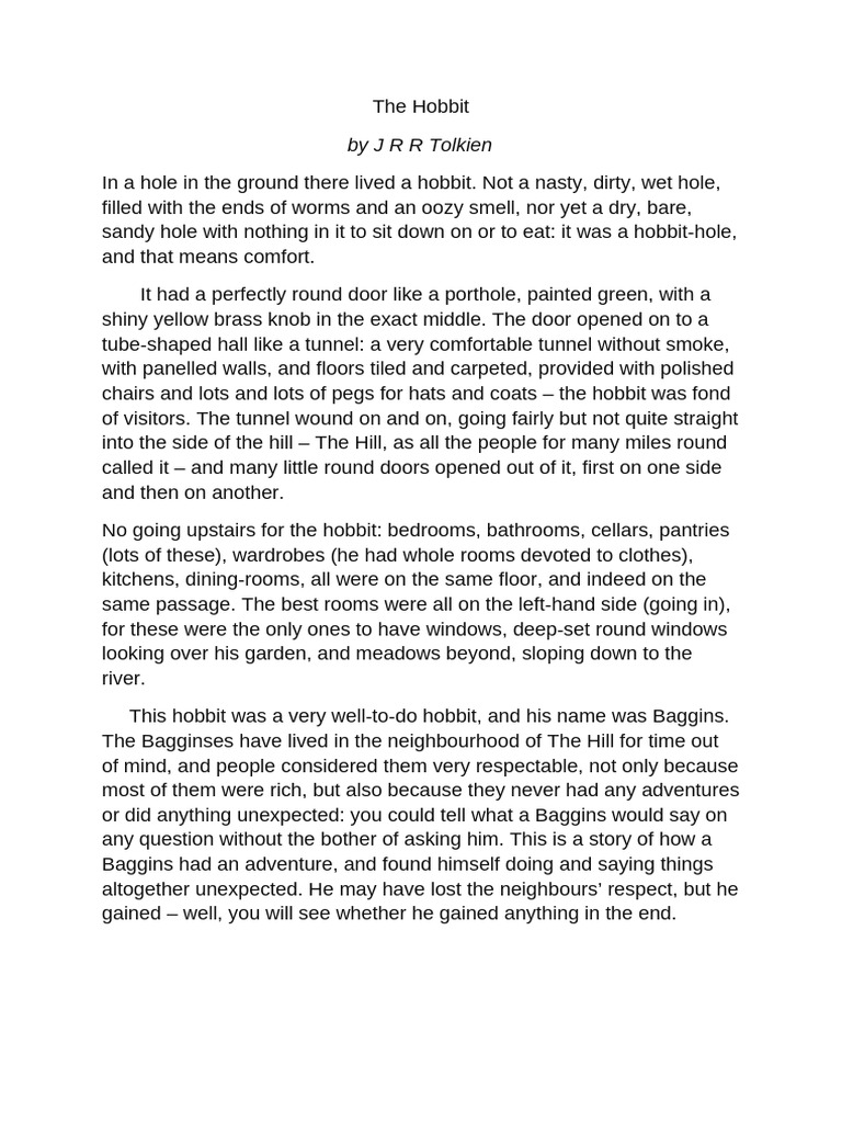 The Hobbit Opening Extract | PDF