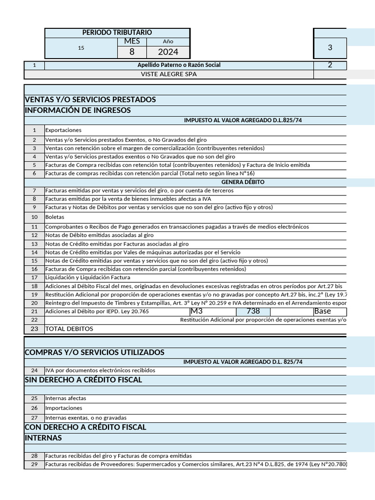 F29 Actualizado 2024 | PDF | Impuesto al valor agregado | Impuestos