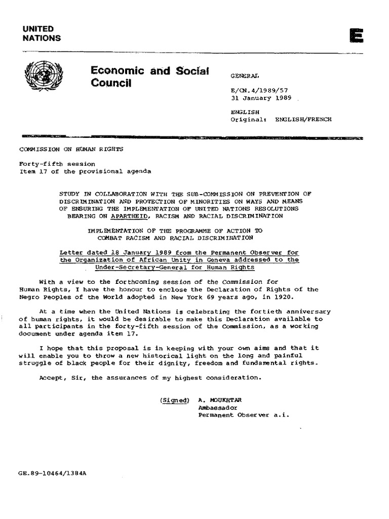 Declaration of Rights of the Negro 1920 and UN Observer Letter | PDF | Racism | Discrimination ...