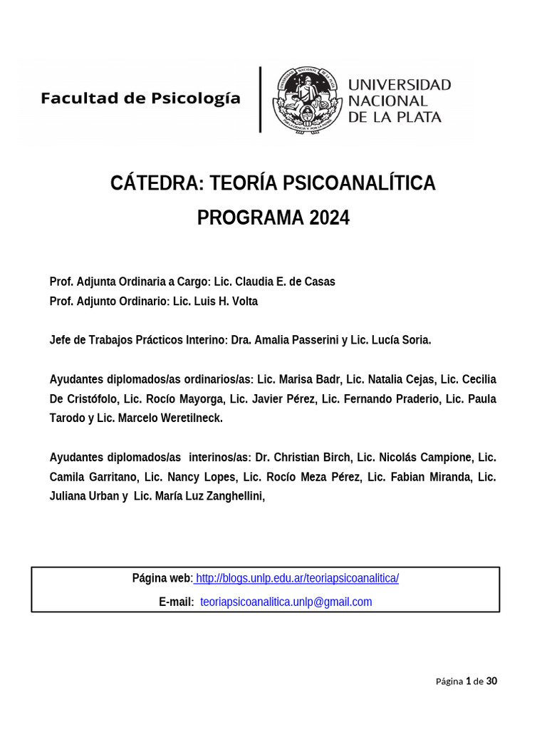 Programa de Teoría Psicoanalítica 2024 | PDF | Psicoanálisis | Sigmund Freud