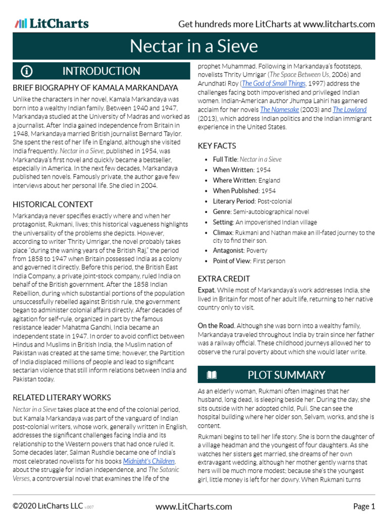 Nectar in a Sieve LitChart | PDF | British Raj | Marriage
